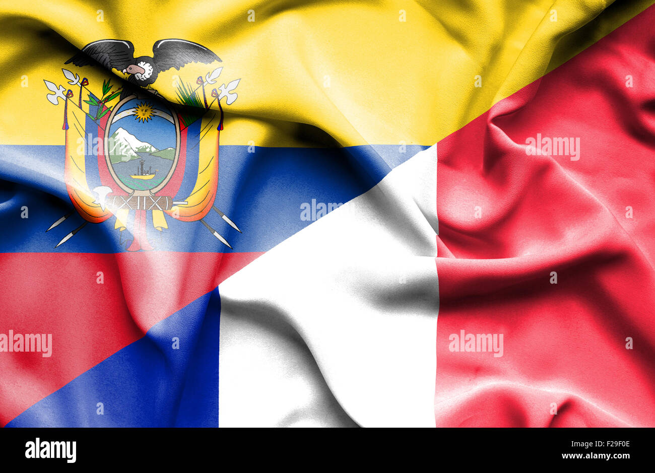 Waving flag of France and Ecuador Stock Photo - Alamy
