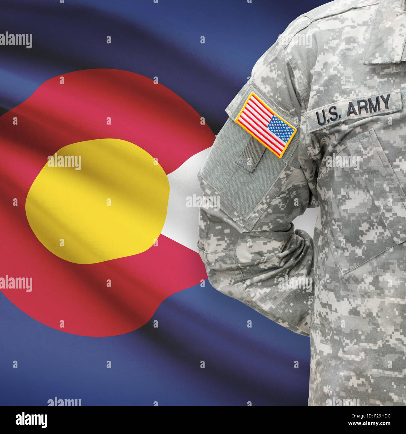 American soldier with US state flag on background series - Colorado ...