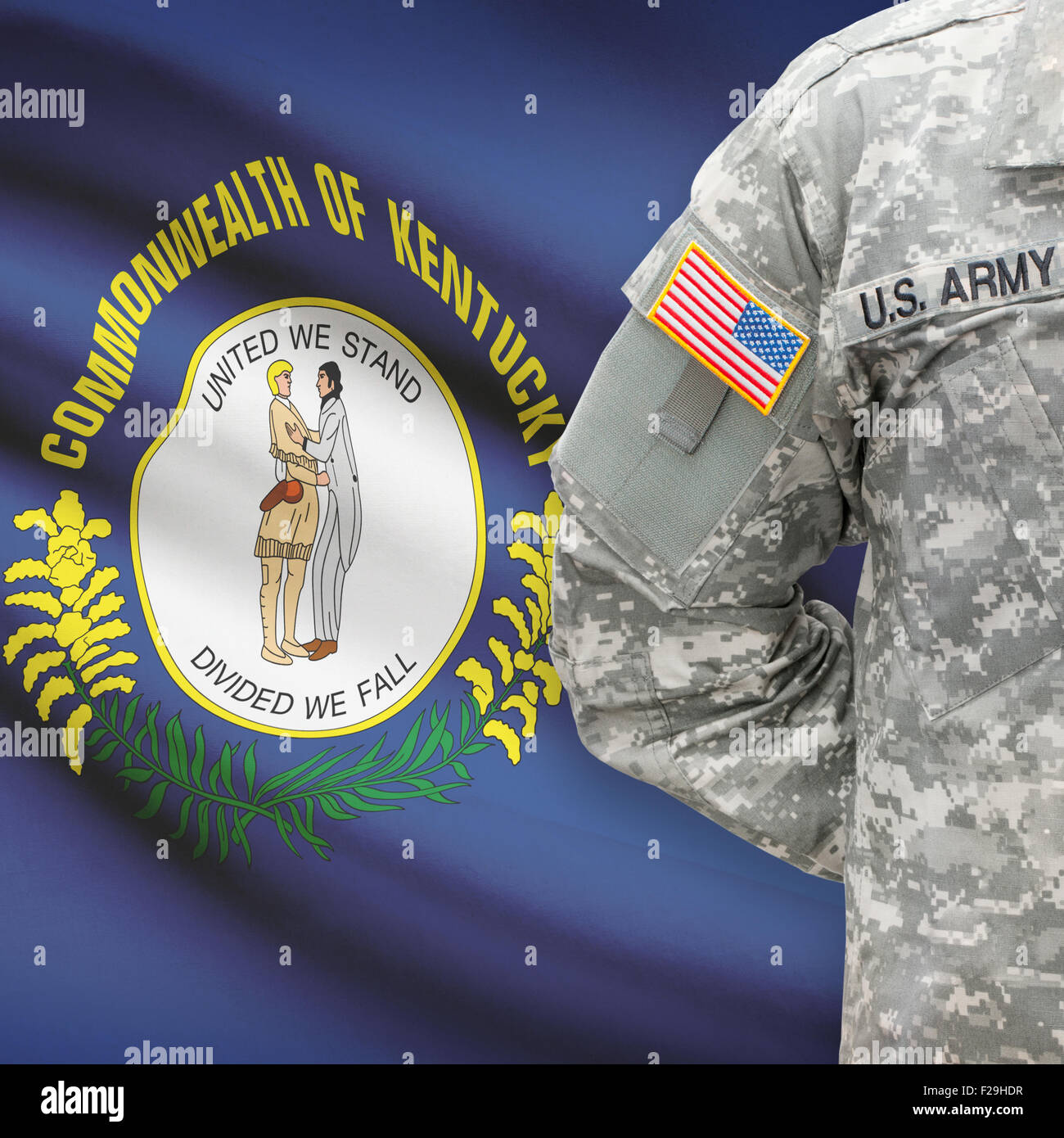 American soldier with US state flag on background series - Kentucky ...