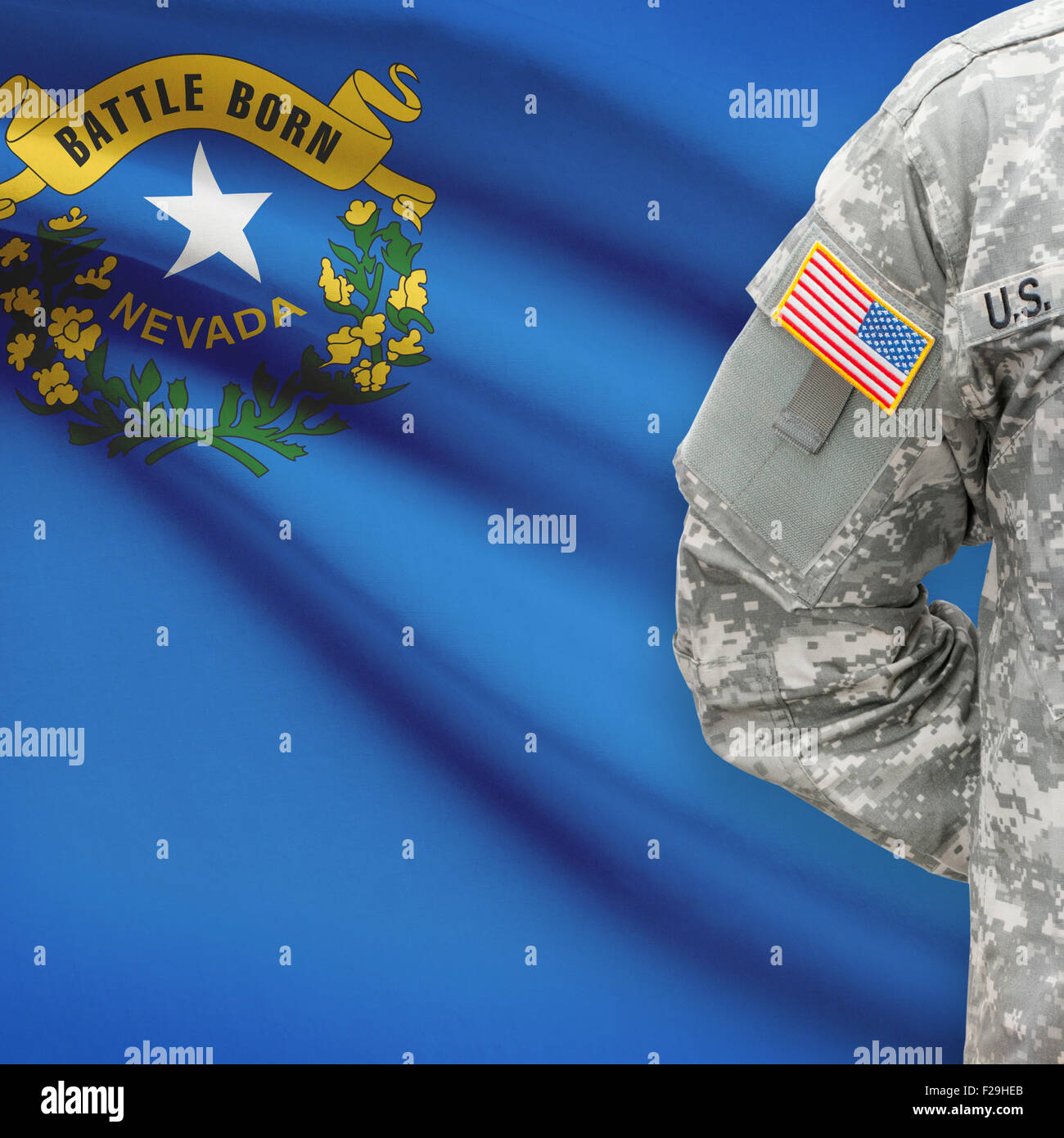 American soldier with US state flag on background series - Nevada Stock ...