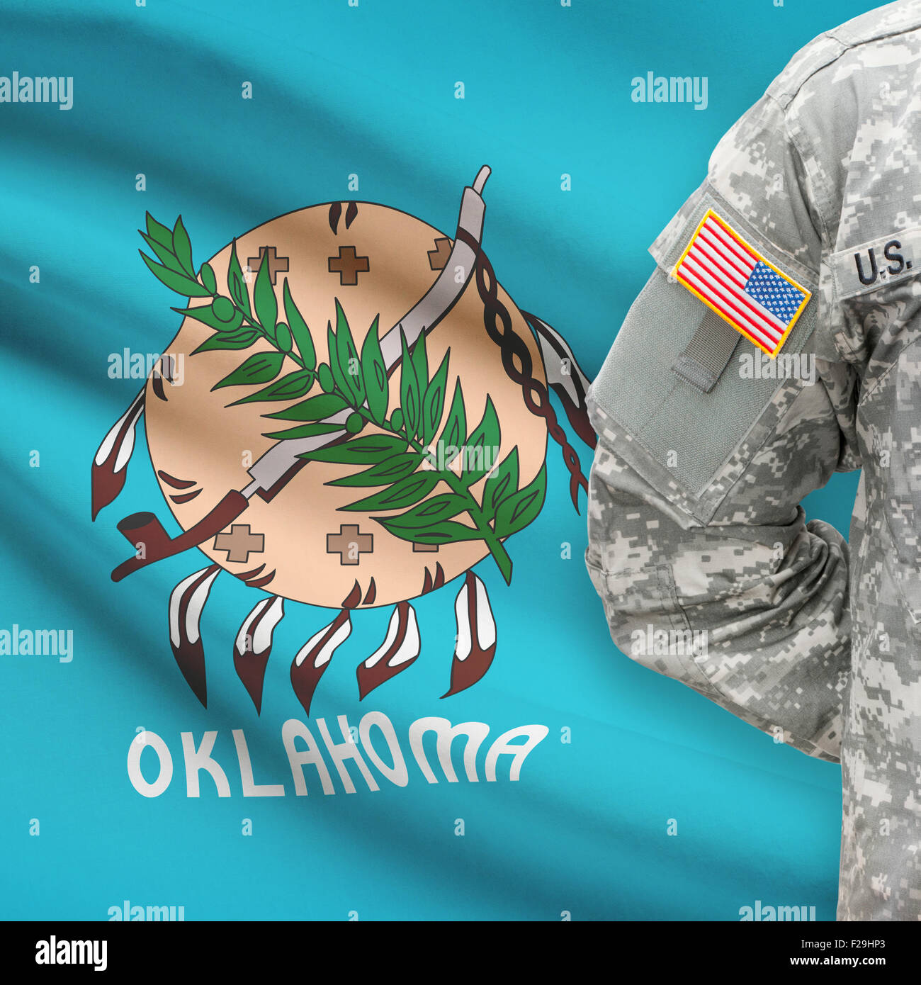 American soldier with US state flag on background series - Oklahoma ...