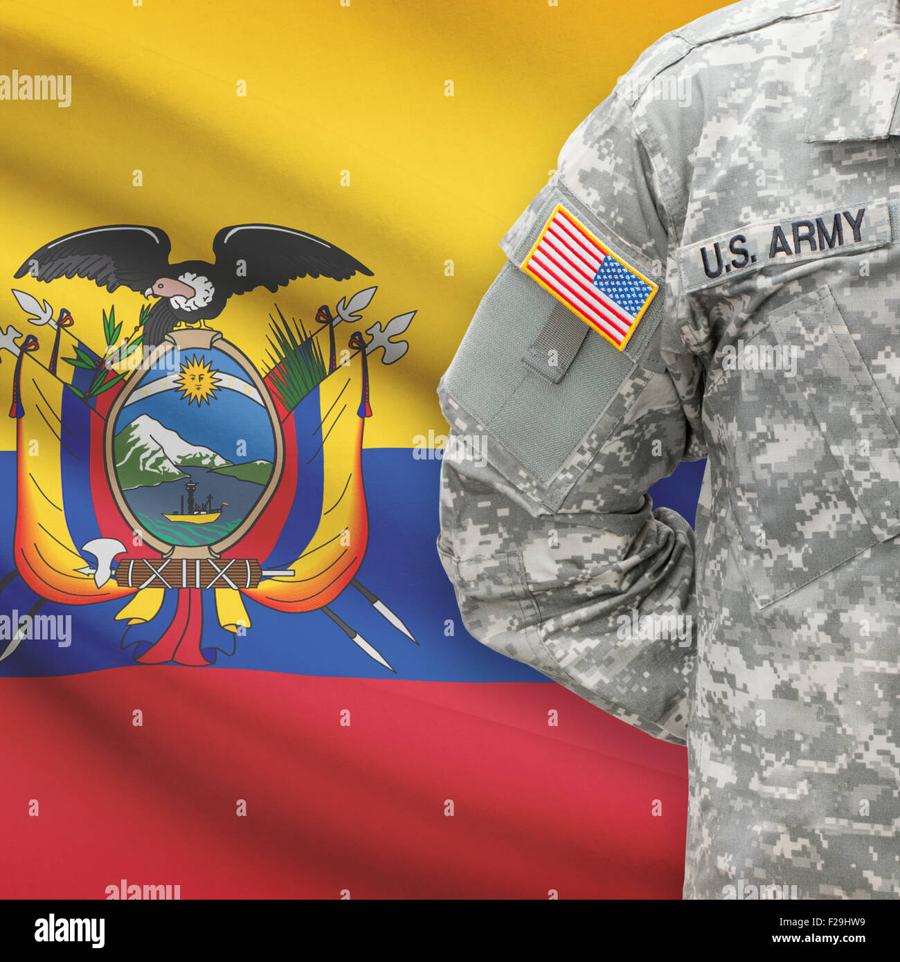 American soldier with flag on background series - Ecuador Stock Photo ...