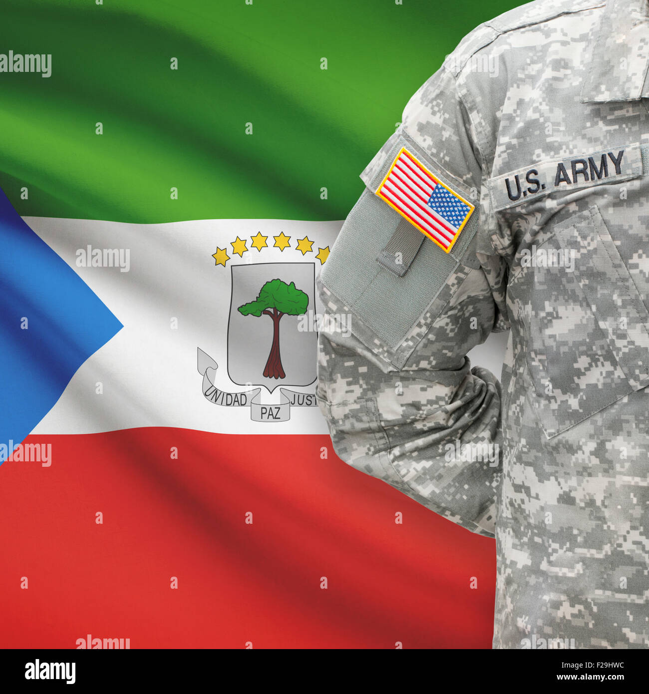 American soldier with flag on background series - Equatorial Guinea ...