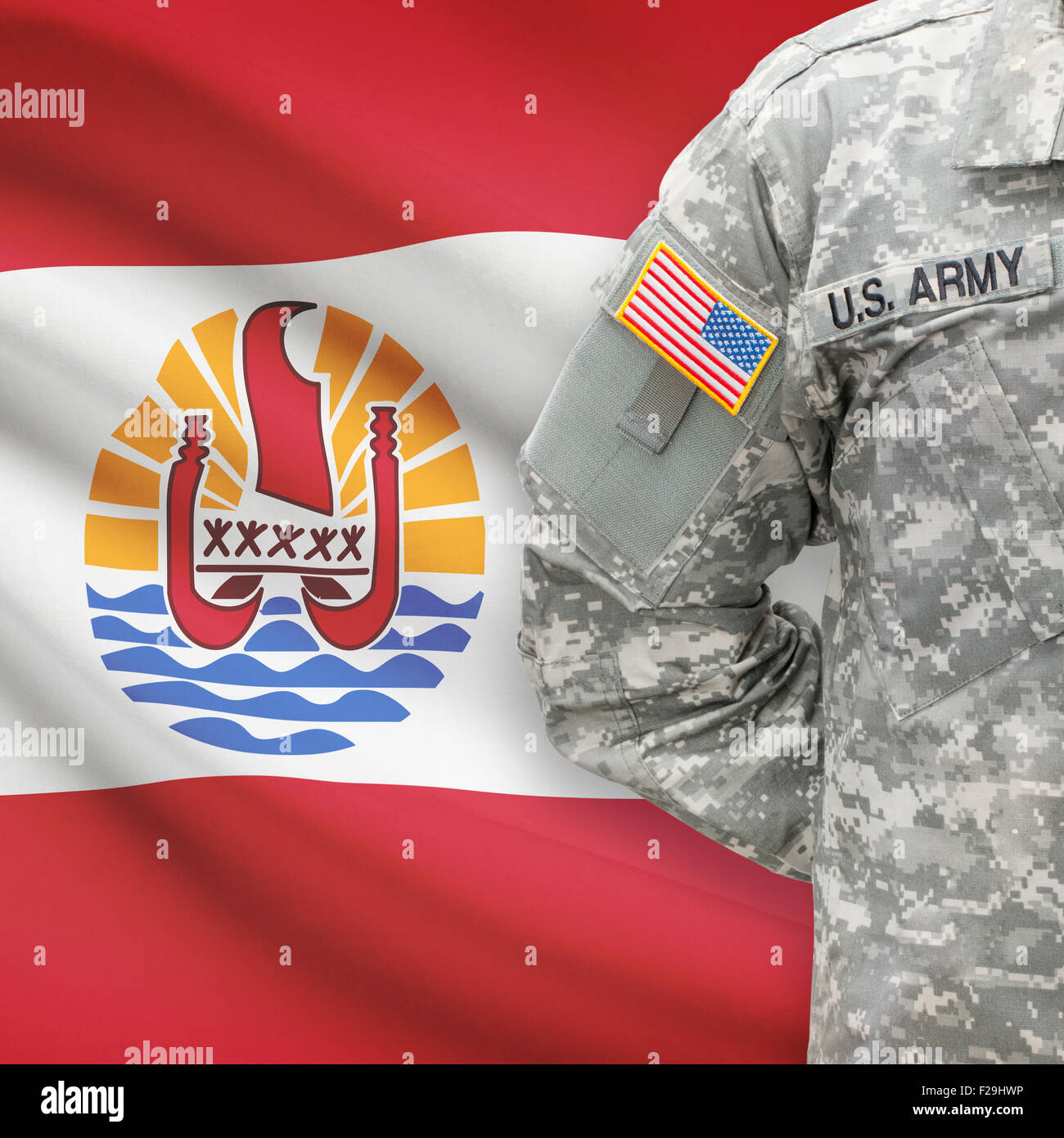 American soldier with flag on background series - French Polynesia ...