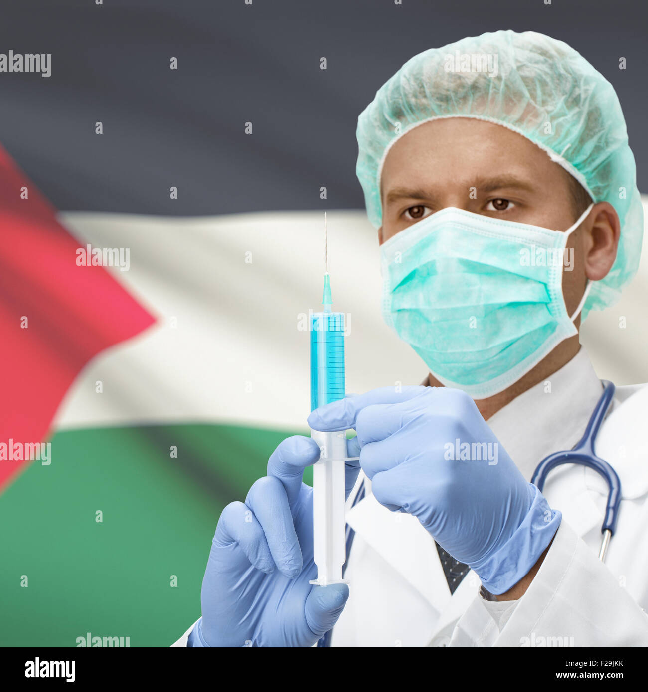 Doctor with syringe in hands and flag on background series - Palestine ...