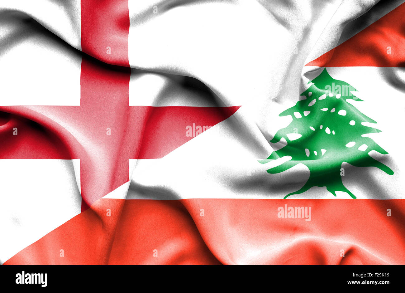 Waving flag of Lebanon and England Stock Photo - Alamy