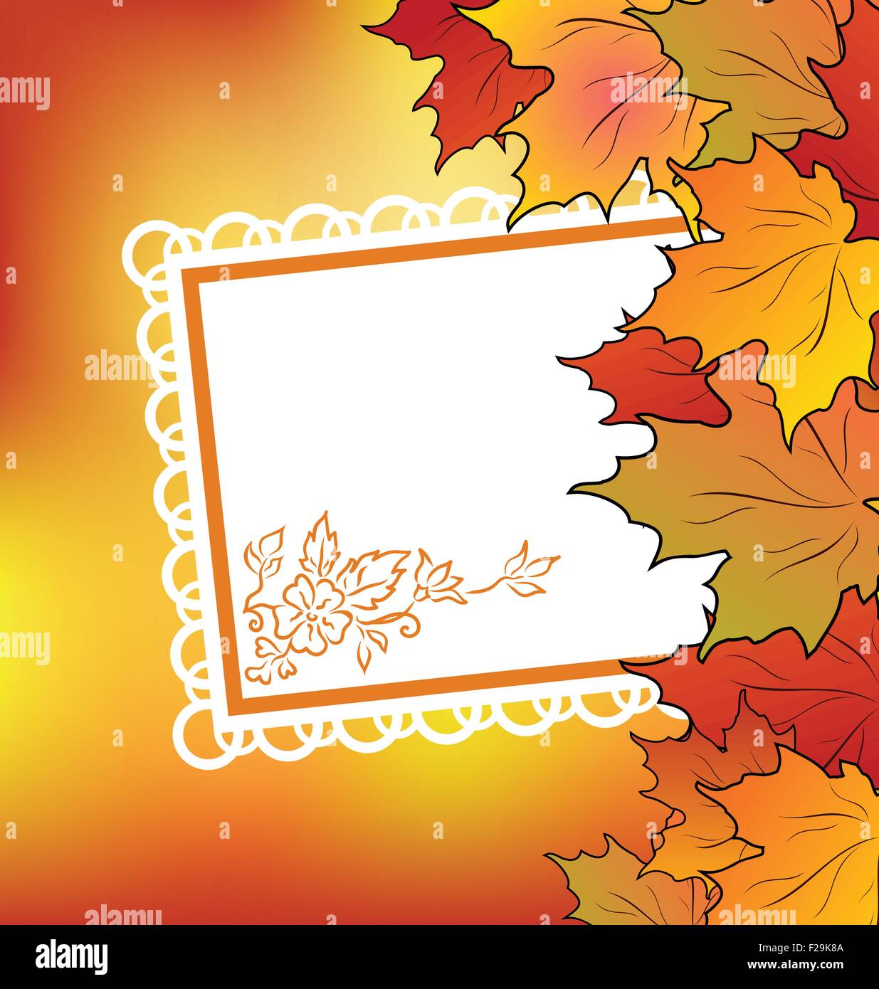 Autumn maple leaves with floral greeting card Stock Vector Image & Art ...
