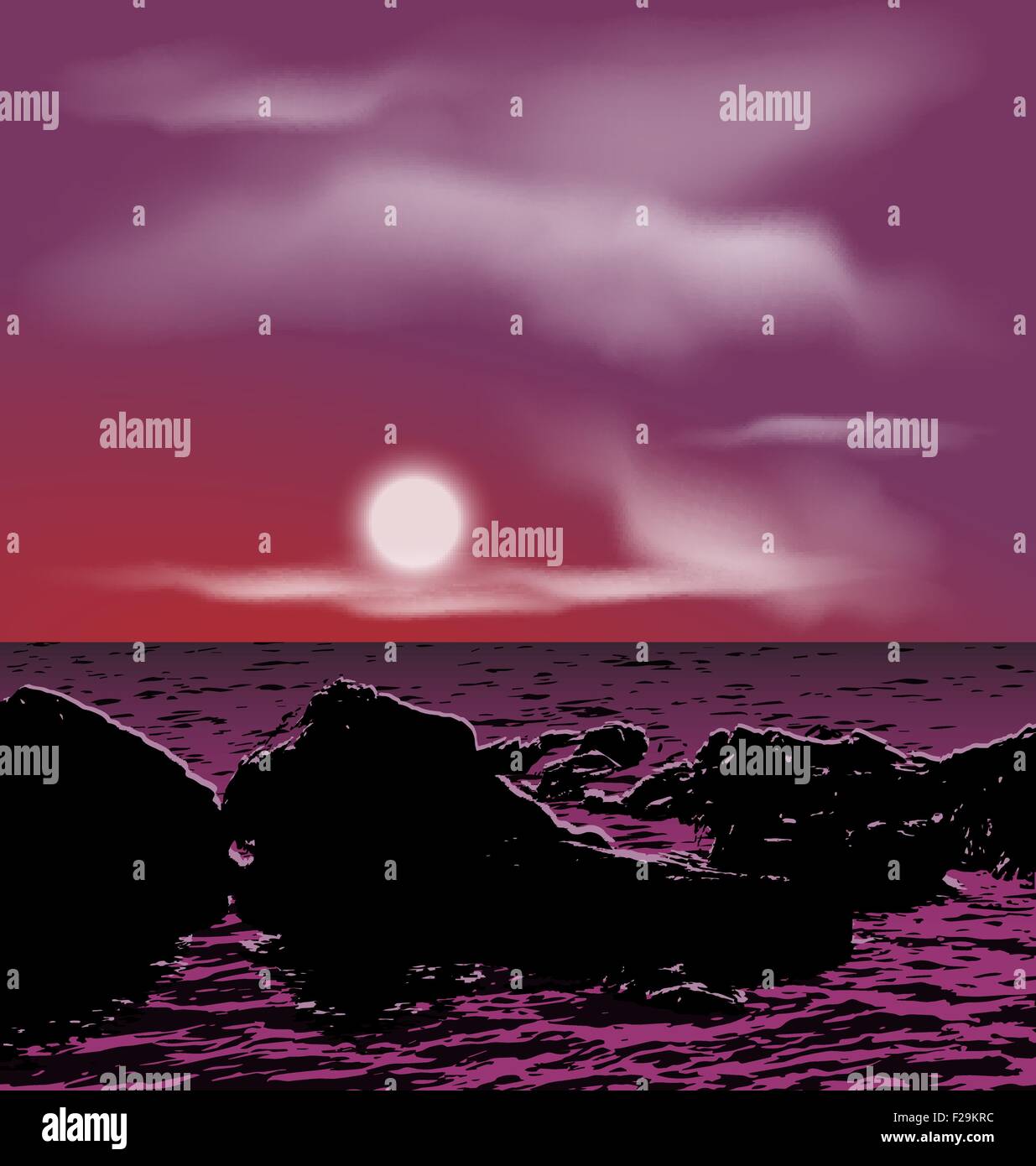 Night panoramic view beach Stock Vector Images - Alamy