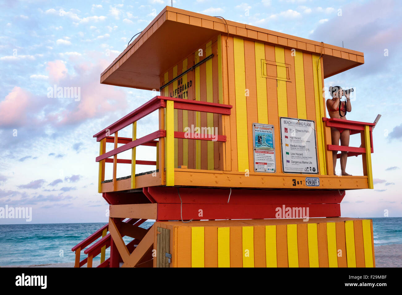 Miami Beach Florida,lifeguard station,Atlantic Ocean water,sand ...