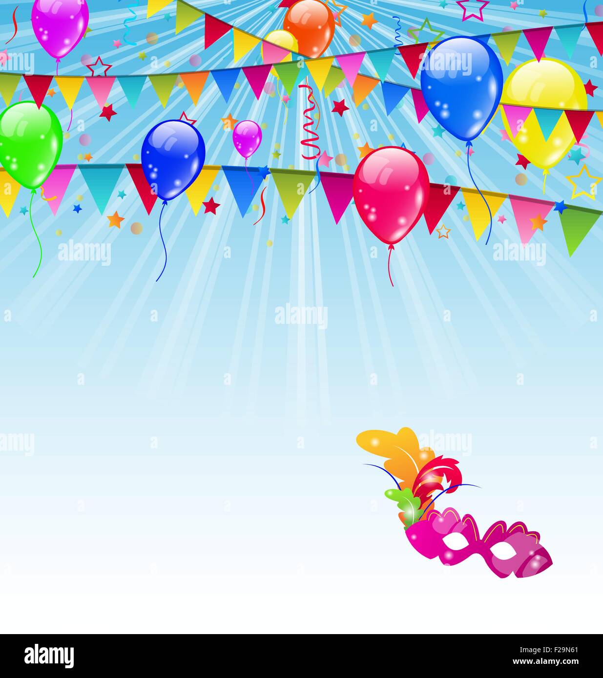Carnival background with flags, confetti, balloons, mask Stock Vector ...