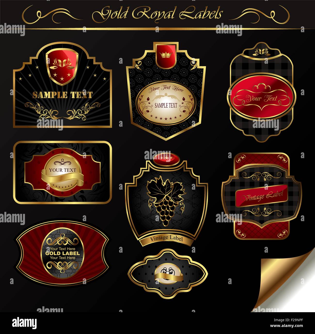 set black gold-framed labels Stock Vector Image & Art - Alamy