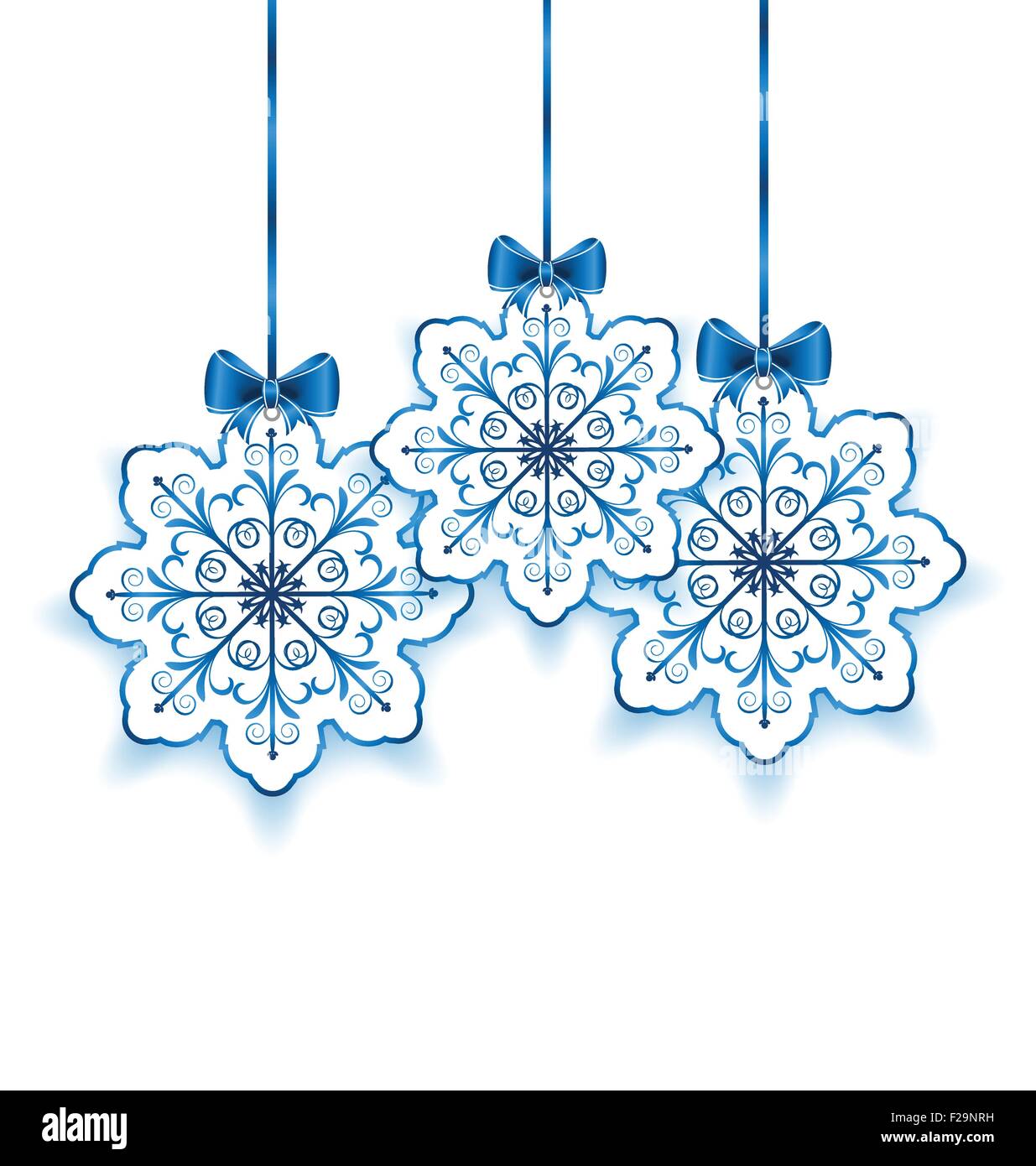 Set Christmas paper snowflakes with bow isolated on white backgr Stock ...