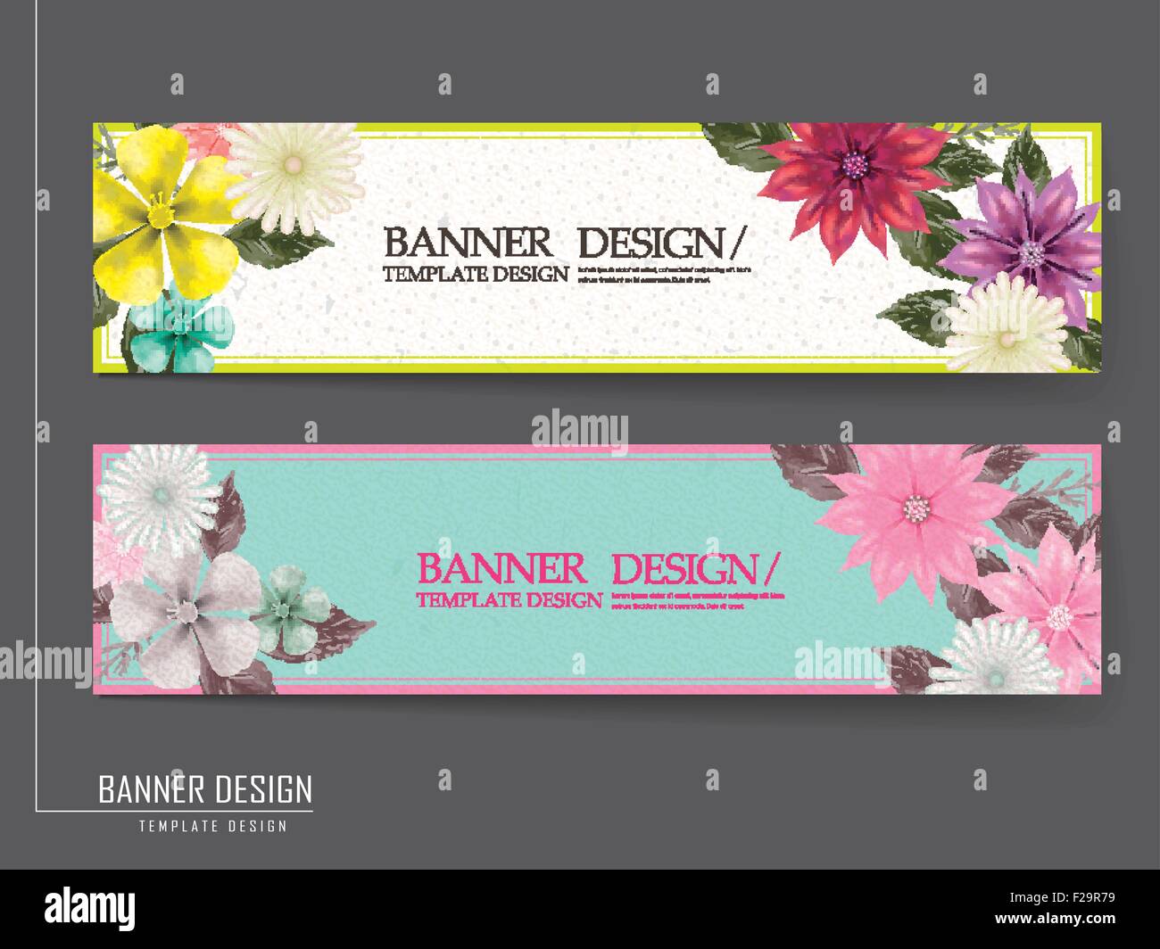 romantic floral banner template design set with colorful flowers Stock ...