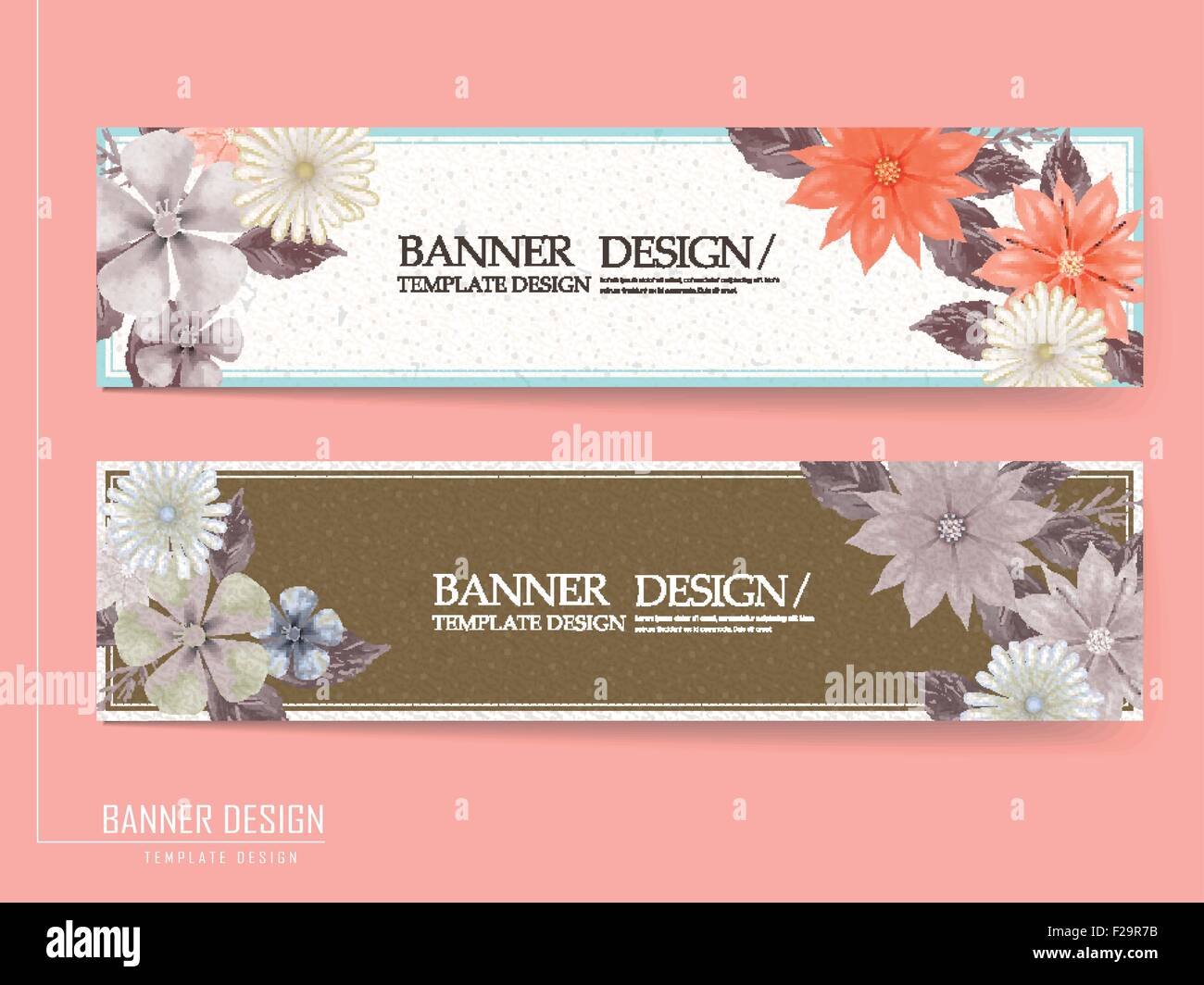romantic floral banner template design set with colorful flowers Stock ...