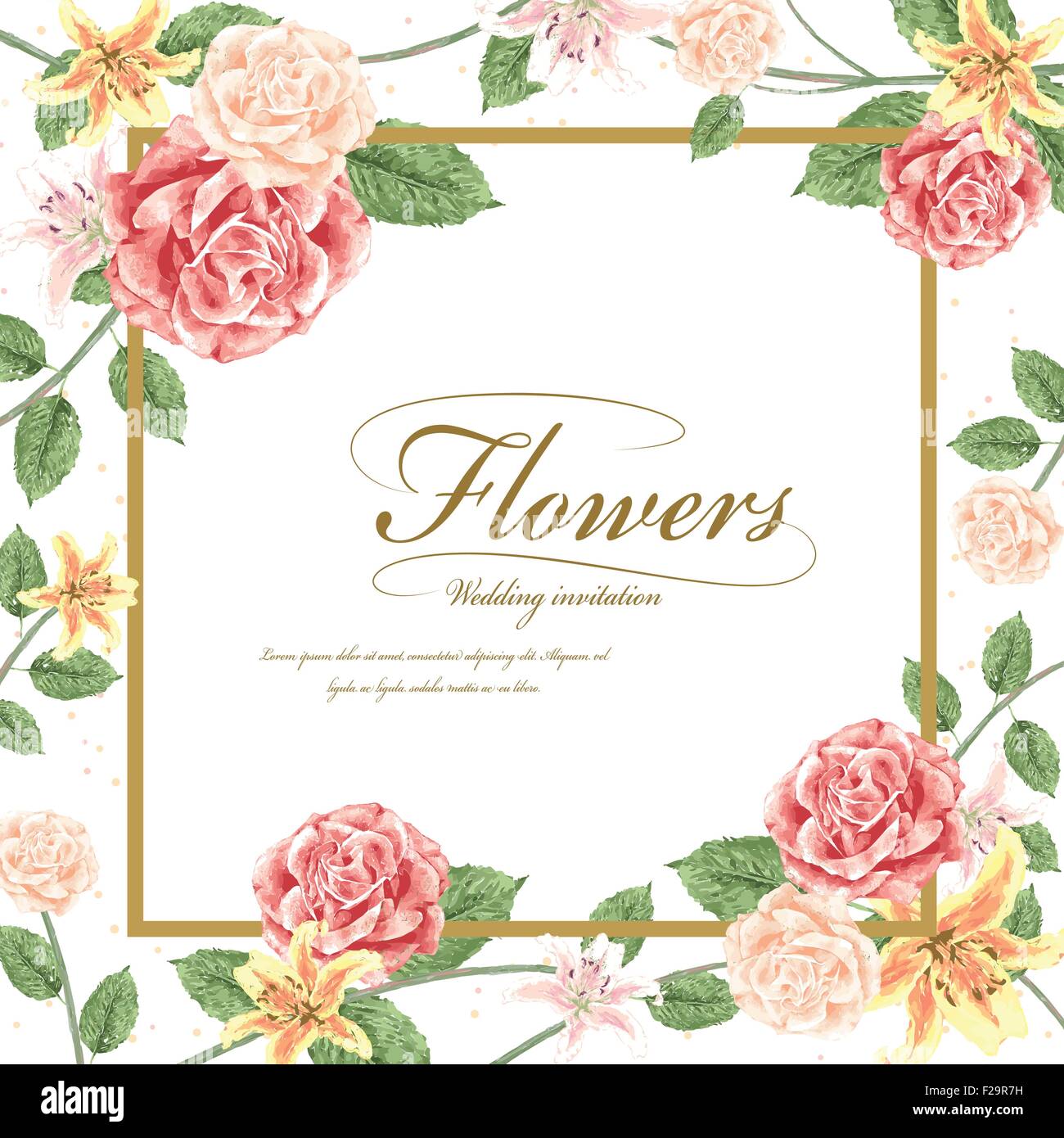 romantic flowers wedding invitation template design with roses Stock ...