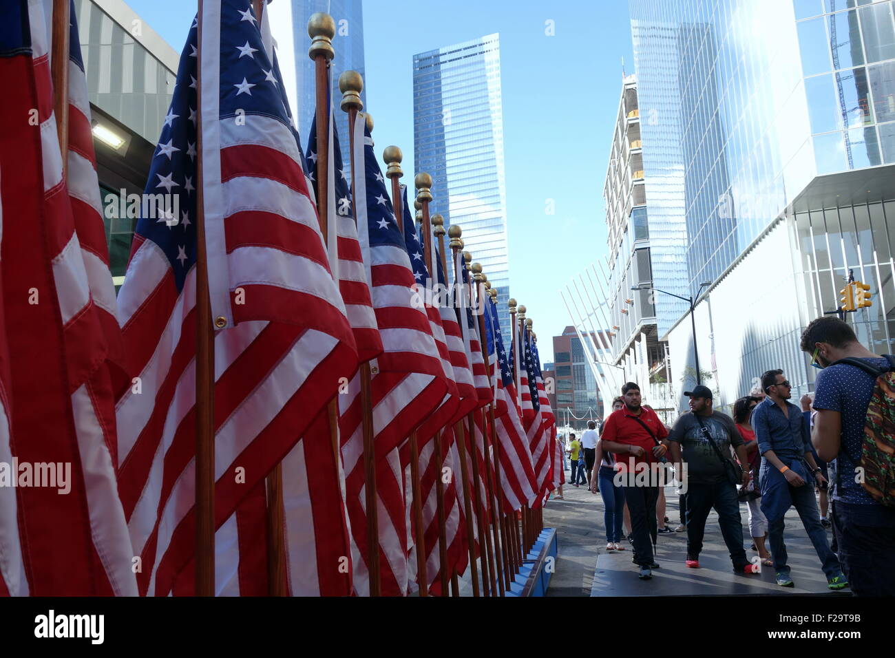 American flags commemorating 9/11 at WTC, NYC New York Stock Photo - Alamy