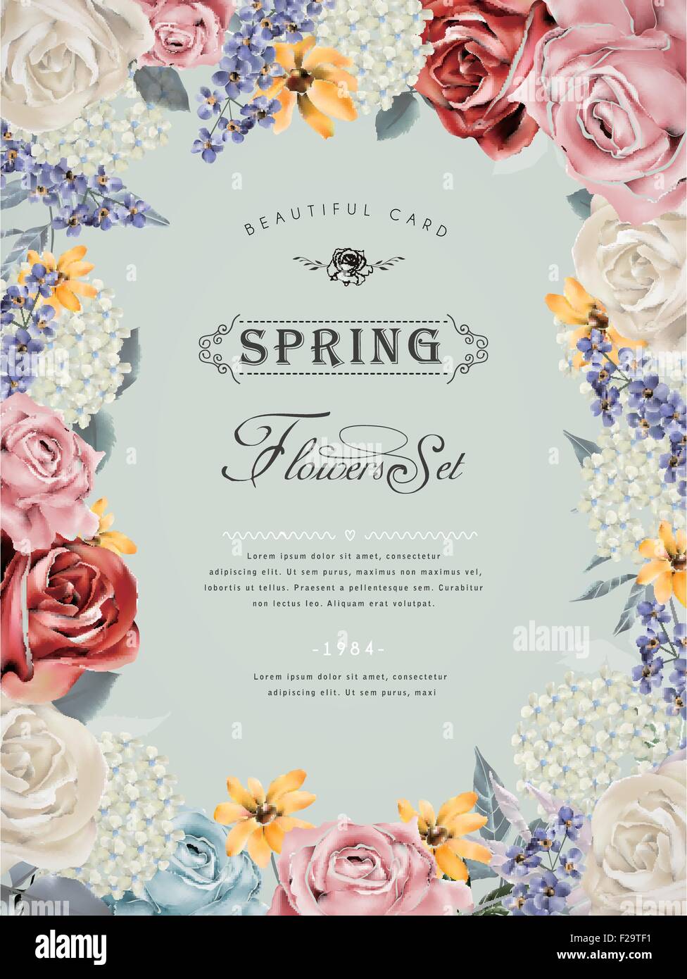 wonderful floral poster design with diverse flowers frame Stock Vector ...