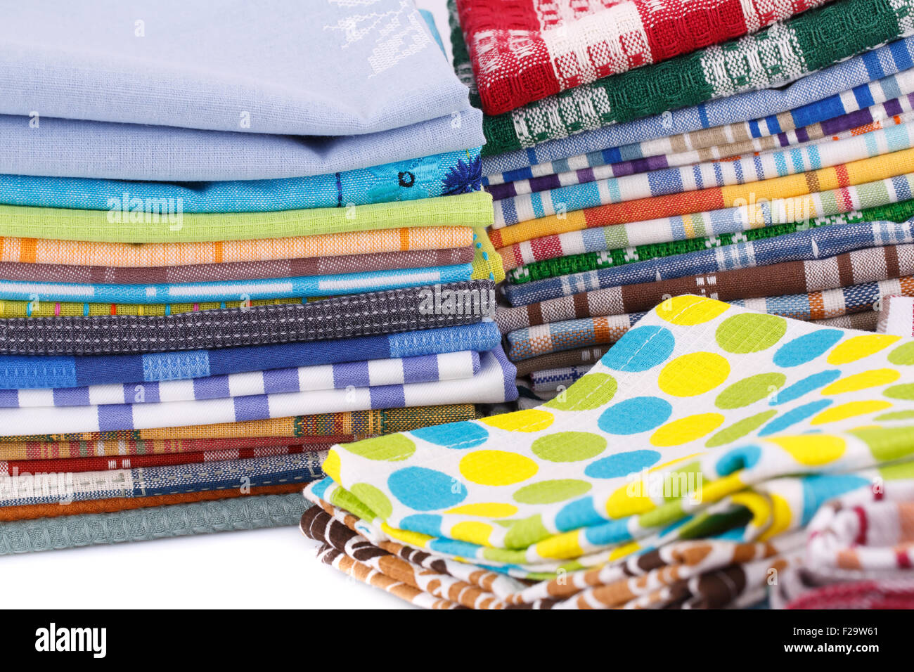 Stack of colorful kitchen towels closeup picture Stock Photo - Alamy