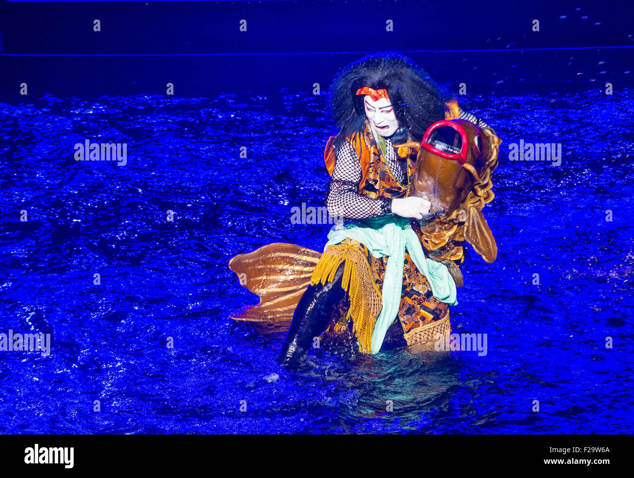 Traditional Japanese Kabuki performance in front of the Bellagio hotel ...