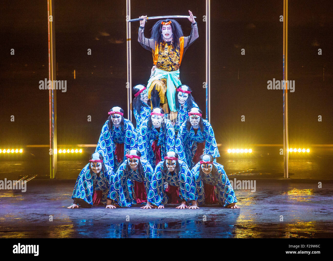 Traditional Japanese Kabuki performance in front of the Bellagio hotel ...