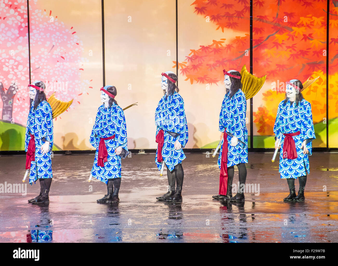 Traditional Japanese Kabuki performance in front of the Bellagio hotel ...