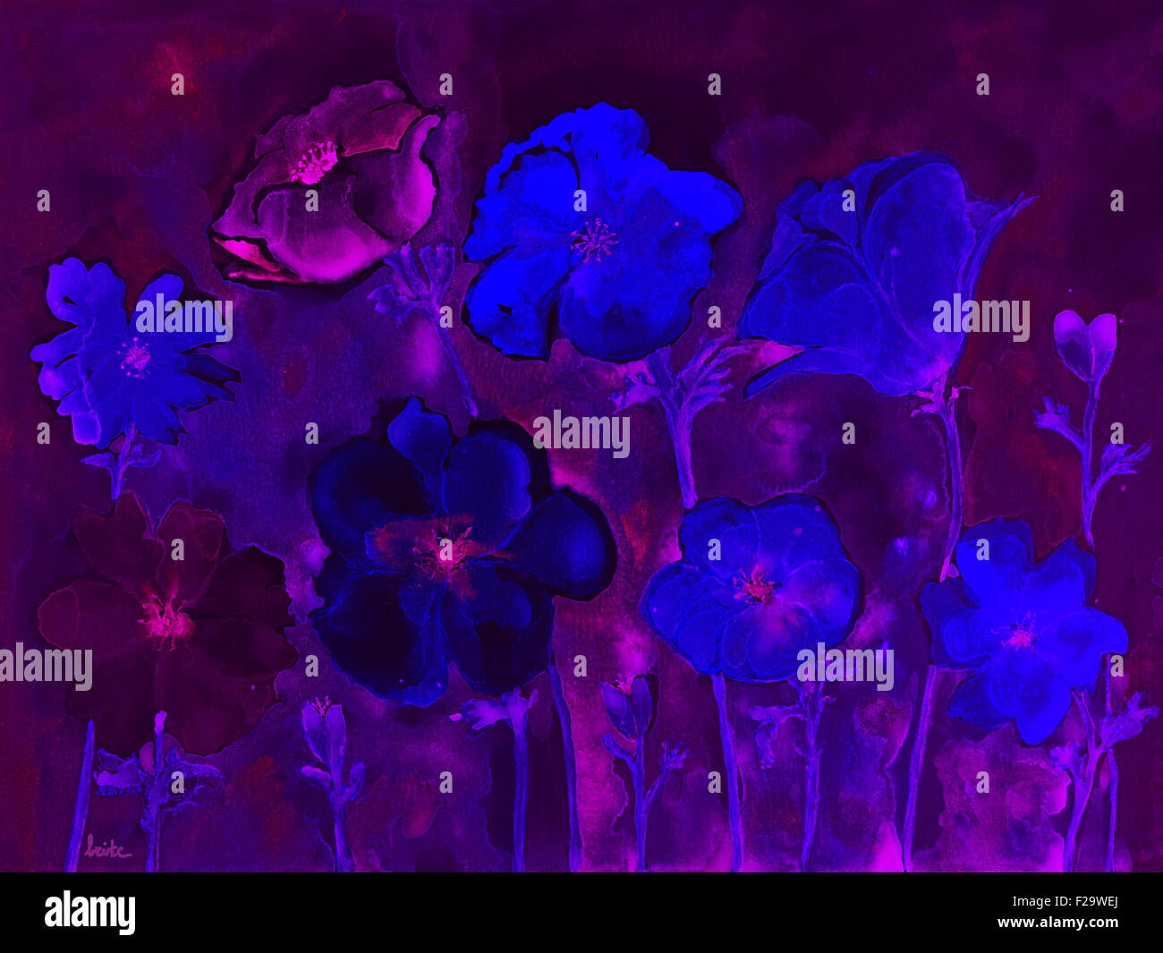 Psychedelic blue velvet flowers. The dabbing technique gives a soft ...