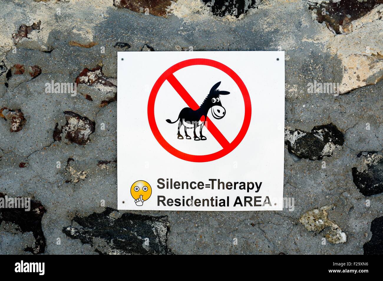 A residential keep quiet sign with no donkeys allowed on the island of ...