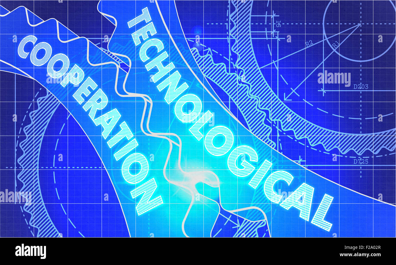 Technological Cooperation Concept. Blueprint of Gears Stock Photo - Alamy