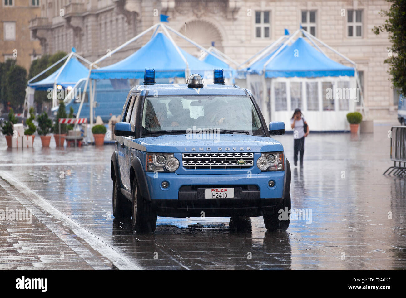 Italian police car under the rain, Trieste - ceremony of the Police in ...