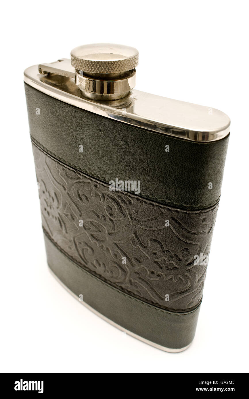 Hip flask isolated on white background Stock Photo - Alamy