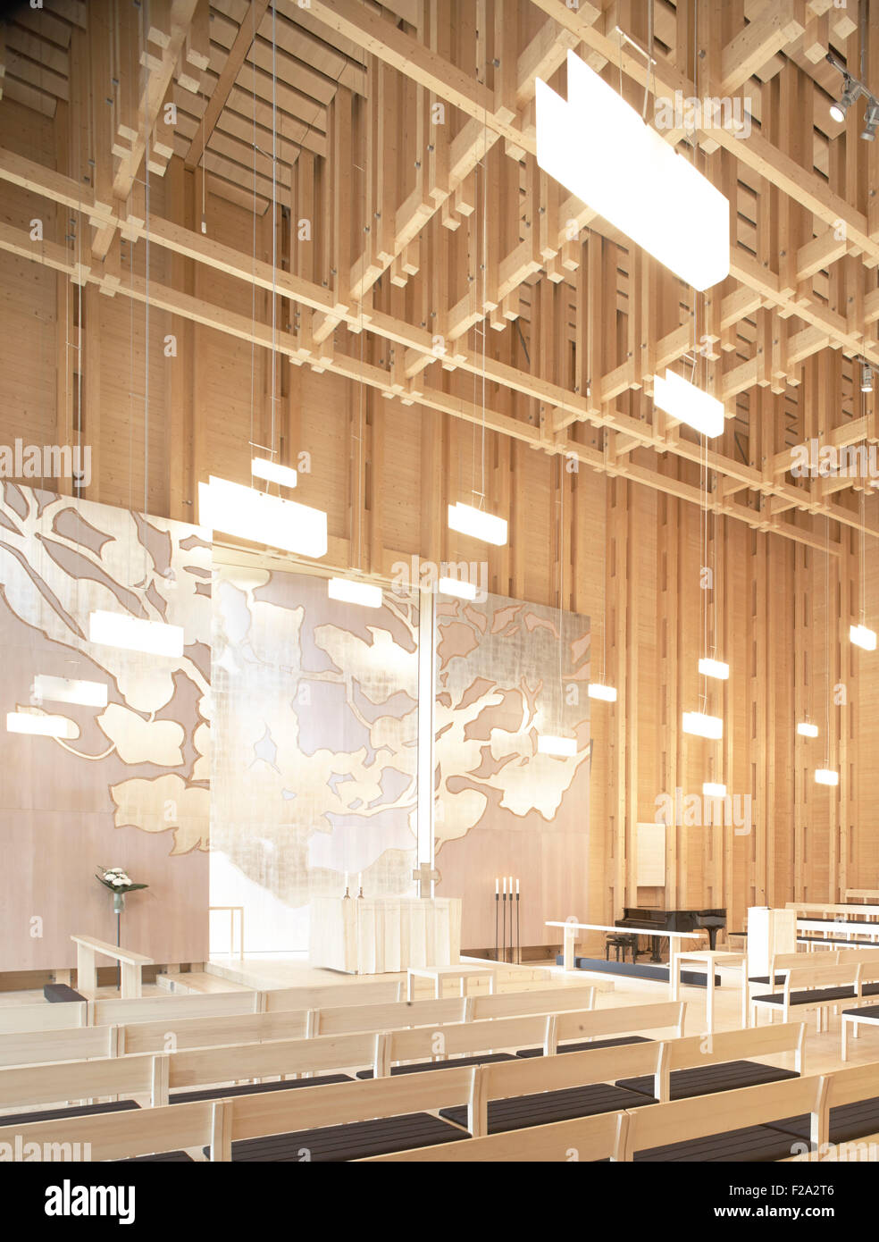 Church interior with altarpiece by Antti Tanttu. Viiki Church, Viikin ...