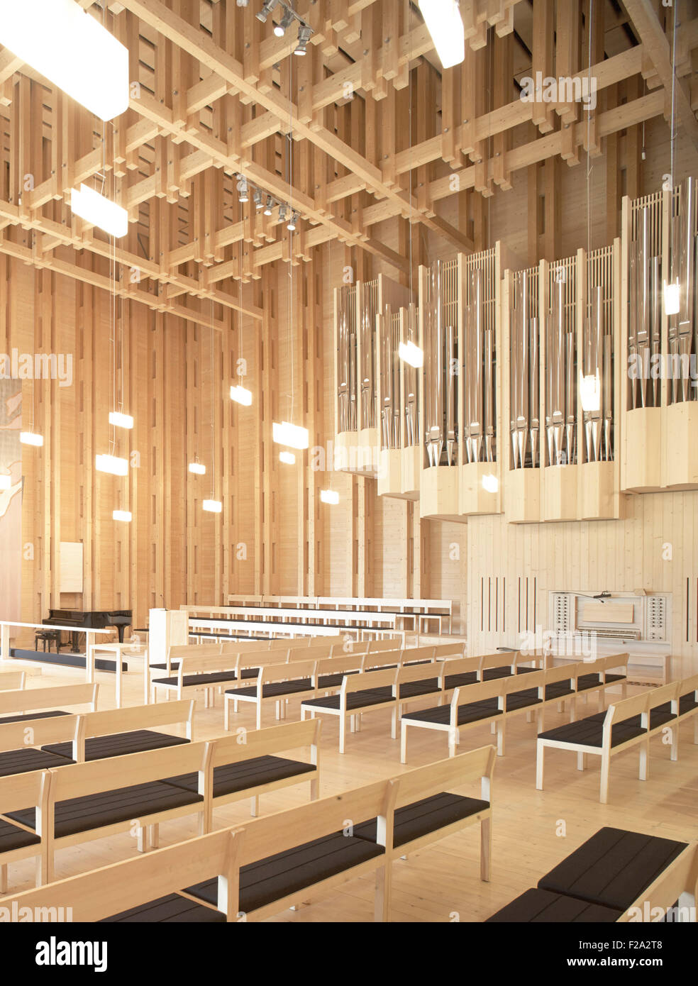 Church interior with pews. Viiki Church, Viikin kirkko, Helsinki ...