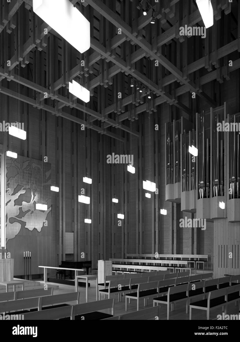 Church interior with altarpiece by Antti Tanttu. Viiki Church, Viikin ...