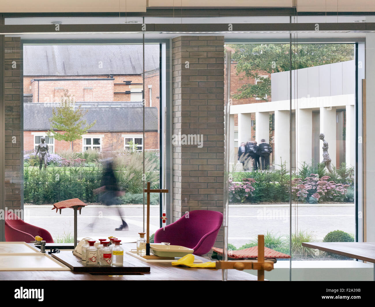 School laboratory with window wall towards quadrangle. Uppingham School ...