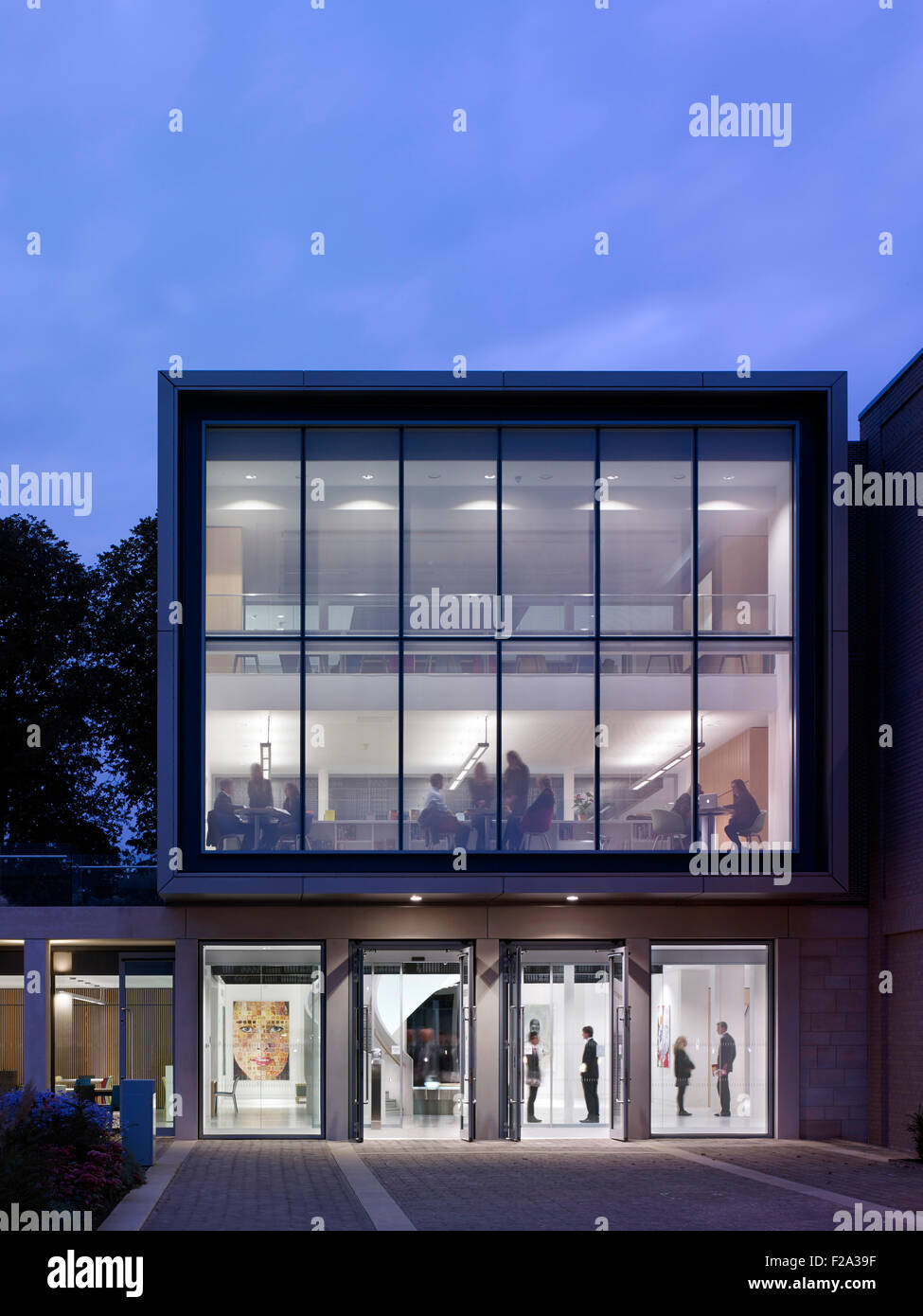 Dusk elevation of entrance and 'jewel box'. Uppingham School Science ...