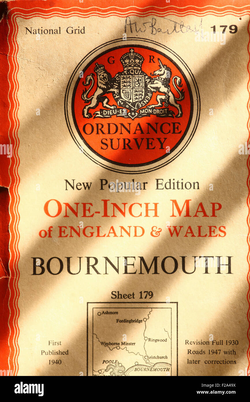one inch ordnance survey map for bournemouth Stock Photo - Alamy