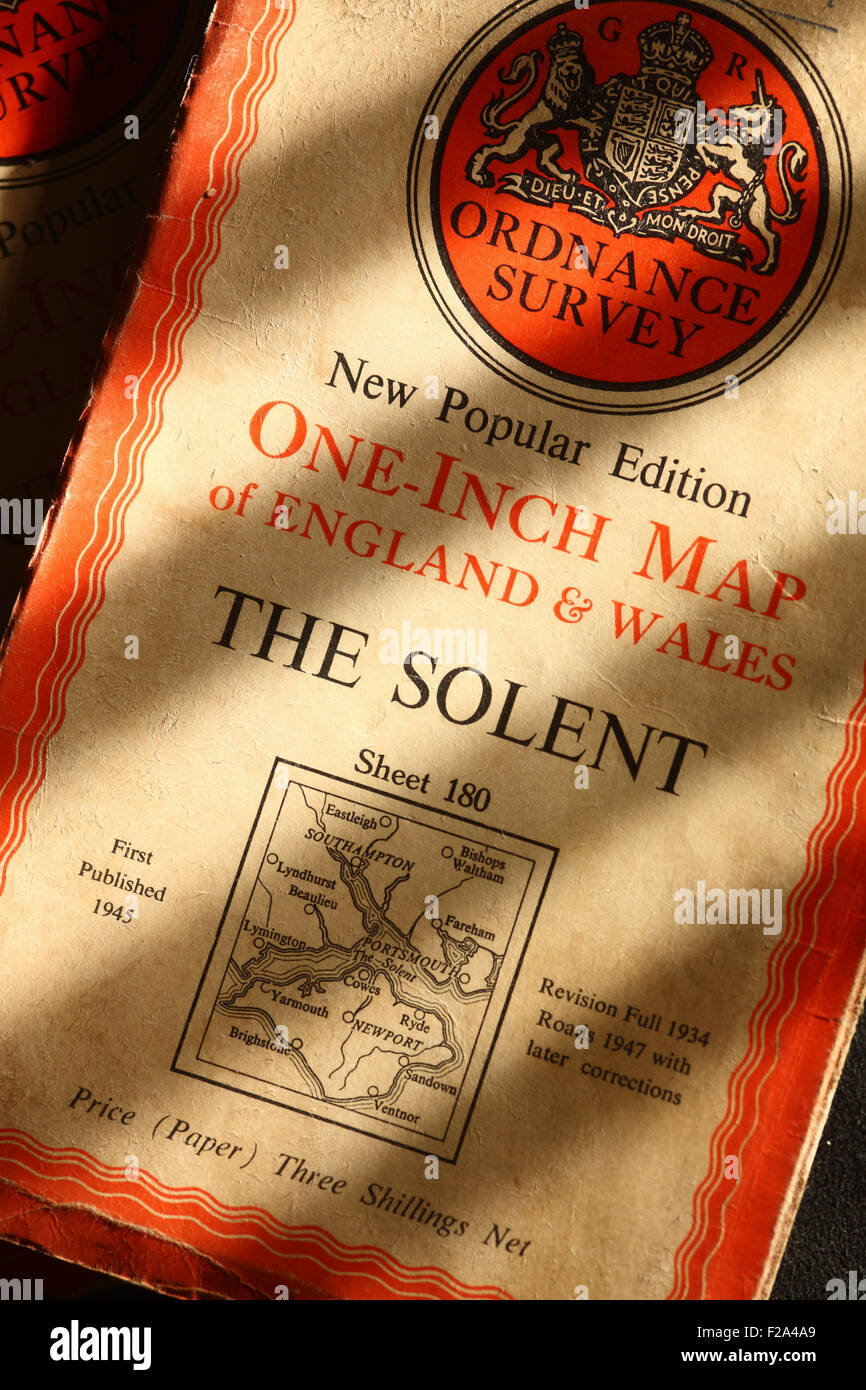 old ordnance survey map for The solent Stock Photo - Alamy