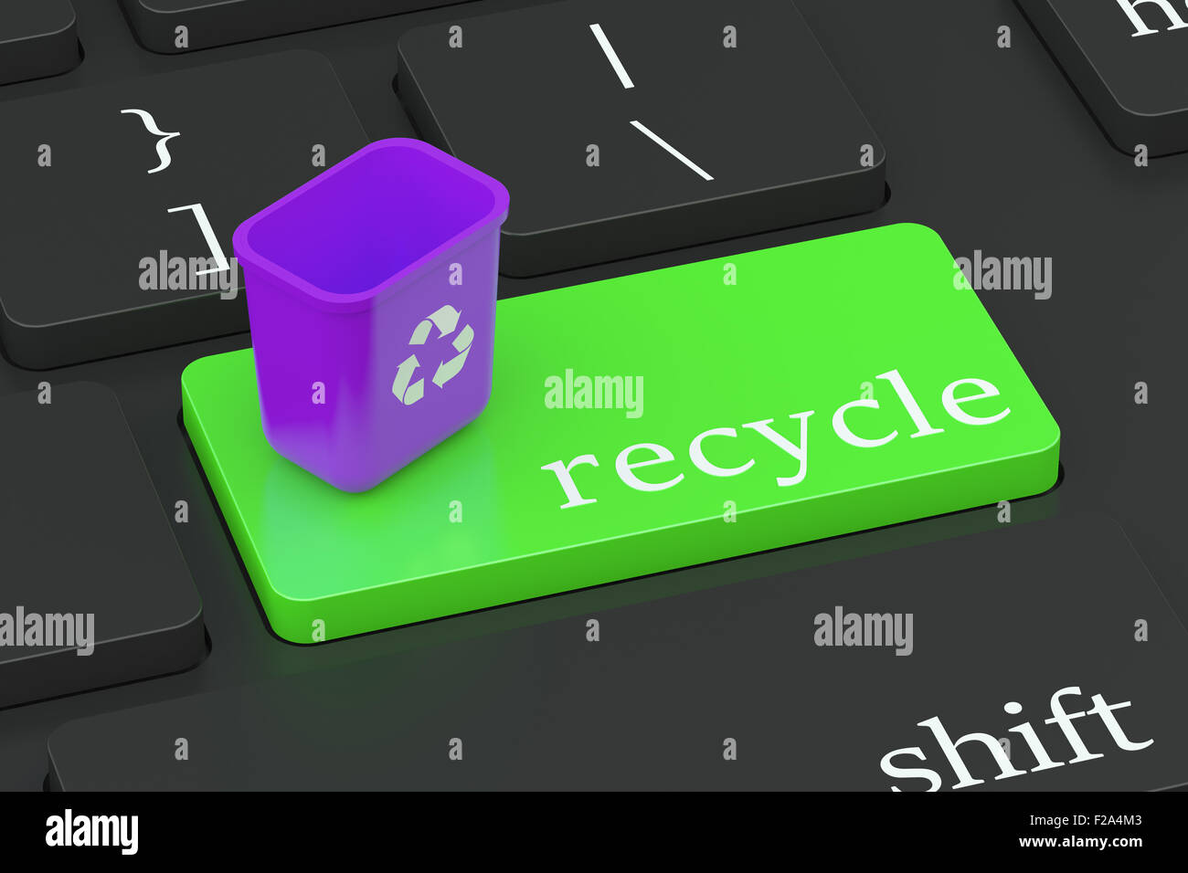 Recycle concept on green keyboard button isolated on white background ...
