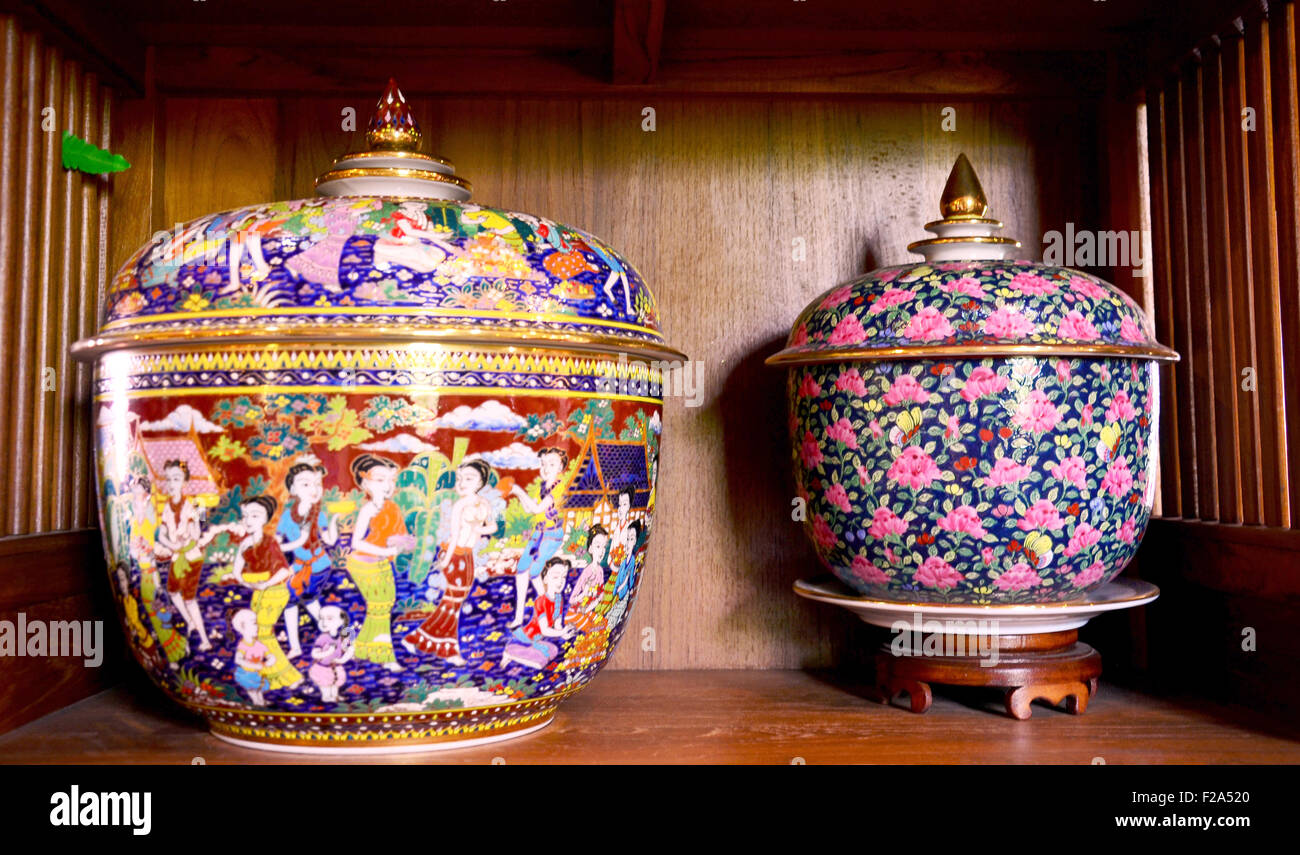 Craft Benjarong is traditional thai five basic colors style pottery for ...
