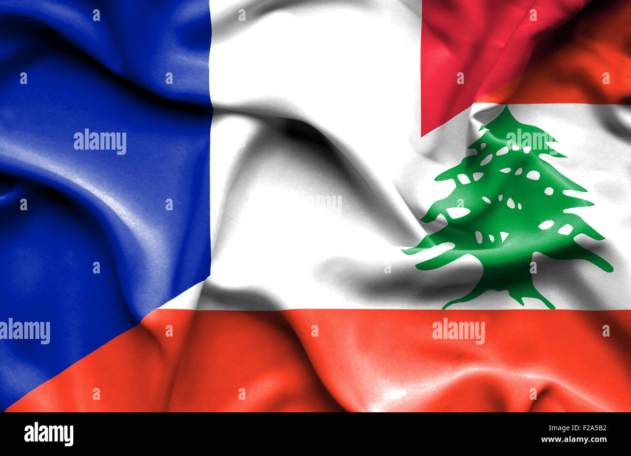 Waving flag of Lebanon and France Stock Photo - Alamy