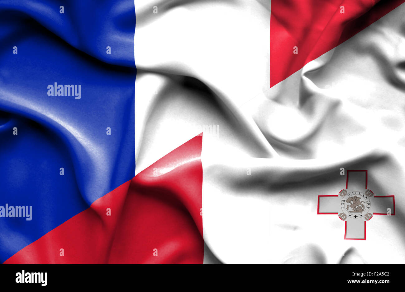 Waving flag of Malta and France Stock Photo - Alamy