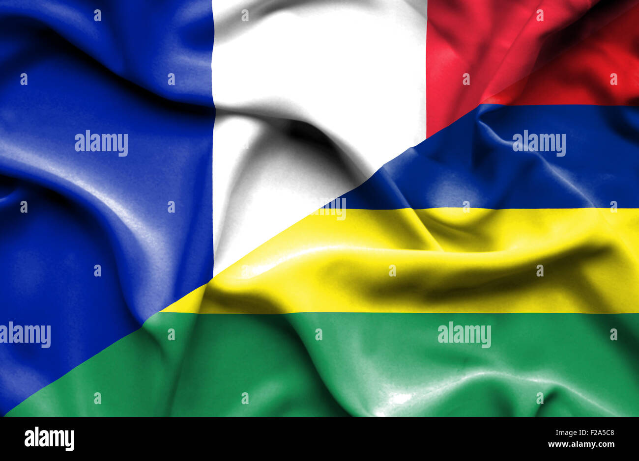 Waving flag of Mauritius and France Stock Photo - Alamy