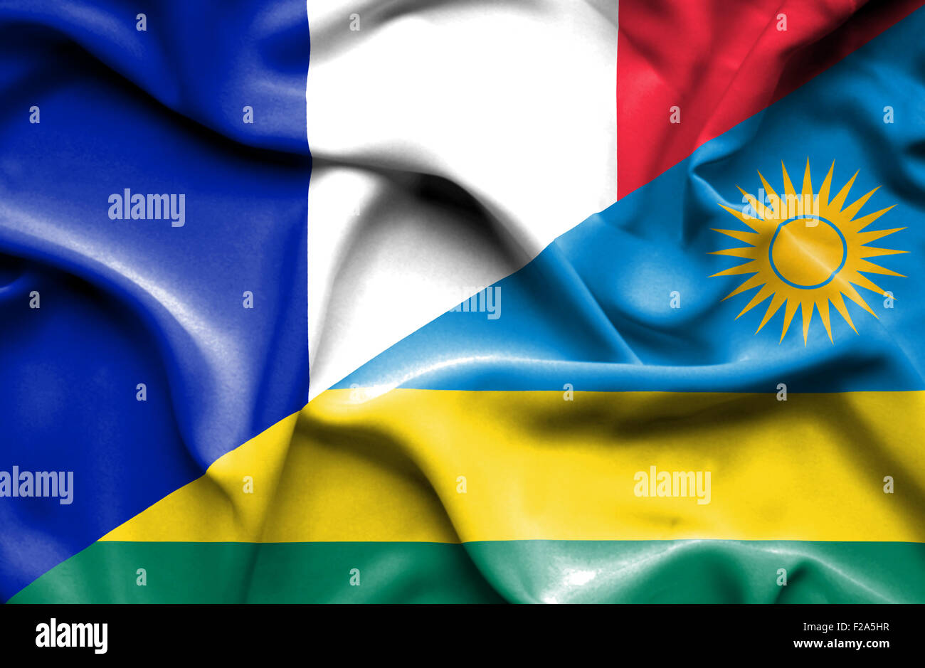 Waving flag of Rwanda and France Stock Photo - Alamy