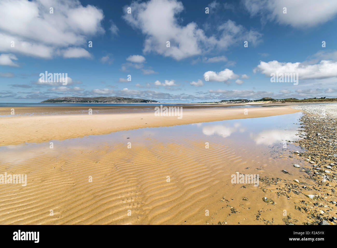 Morfa Conwy beach on the North Wales Coast looking towards The Great Orme Llandudno Stock Photo ...