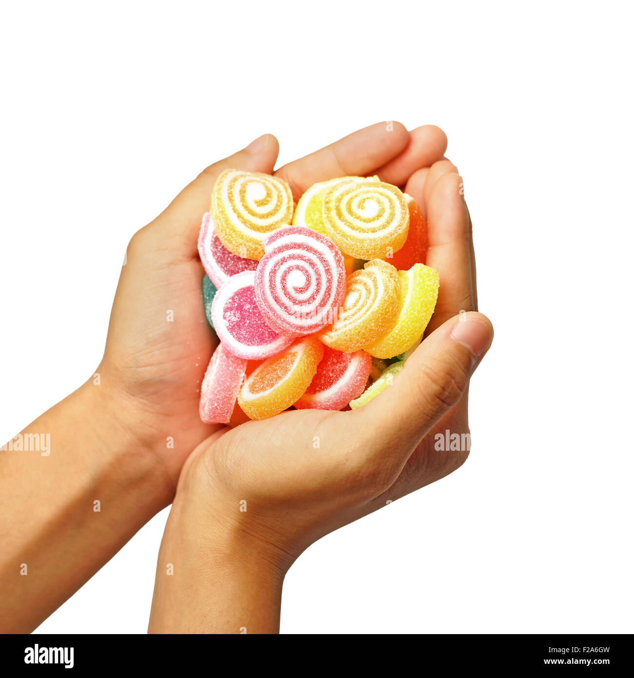 children hand hold jelly sweet candy isolated on white background Stock ...