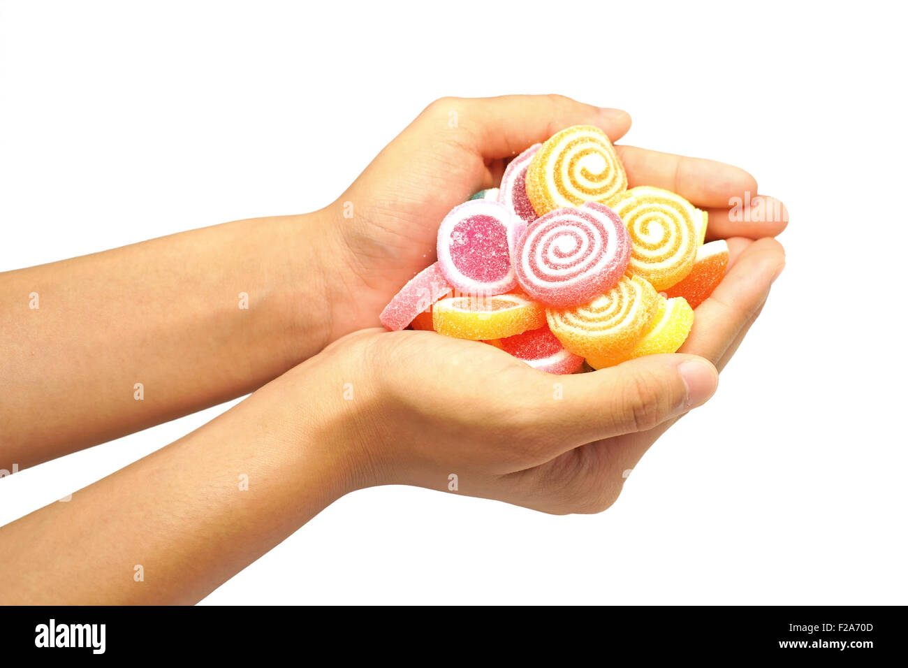 children hand hold jelly sweet candy isolated on white background Stock ...