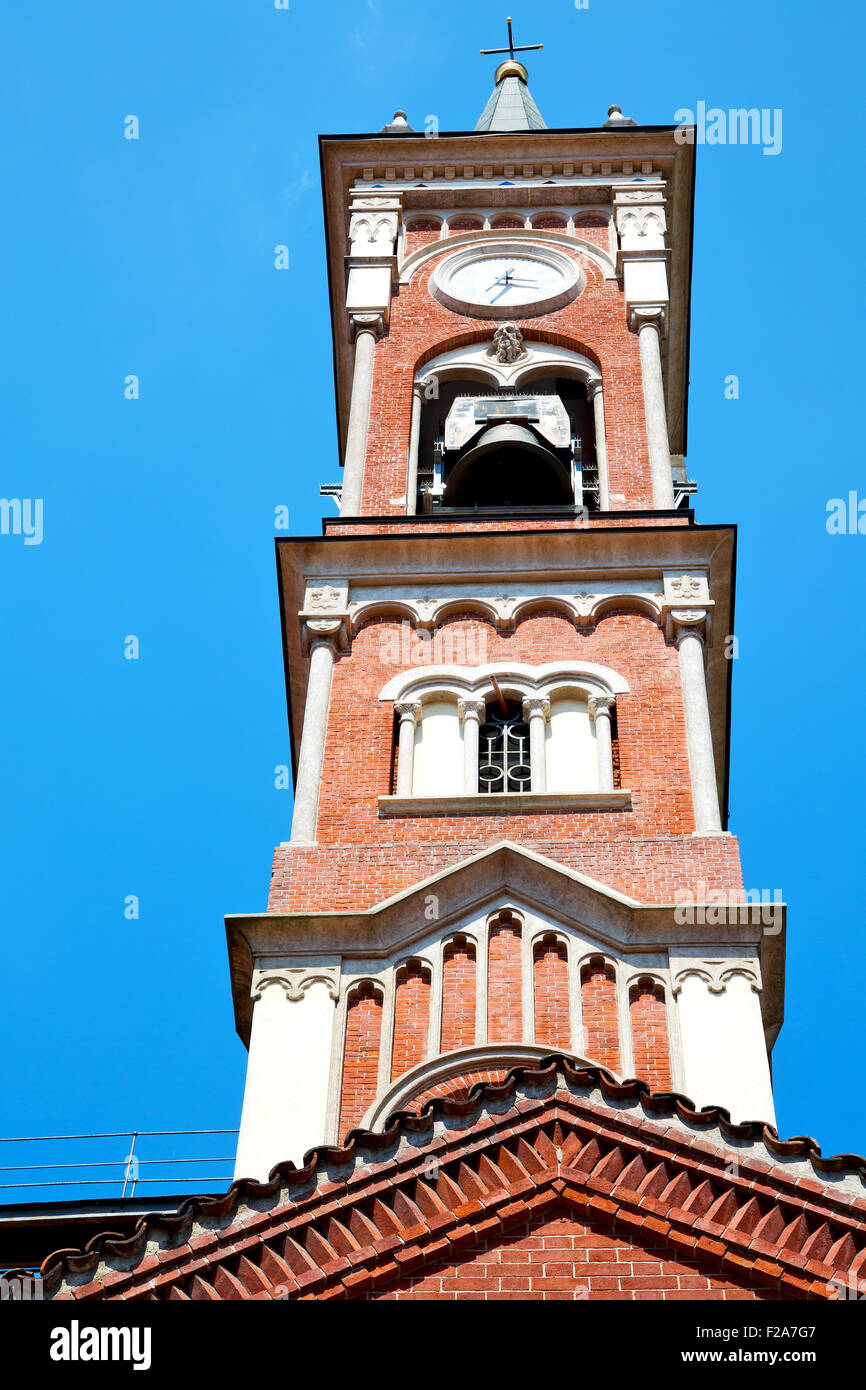 ancien clock tower in italy europe old stone and bell Stock Photo - Alamy