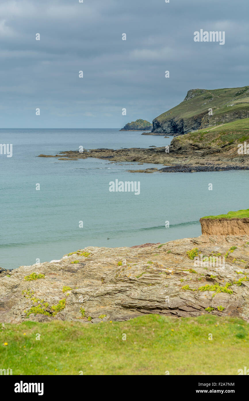 View of Hayle Bay taken from Polzeath, North Cornwall, UK on September ...