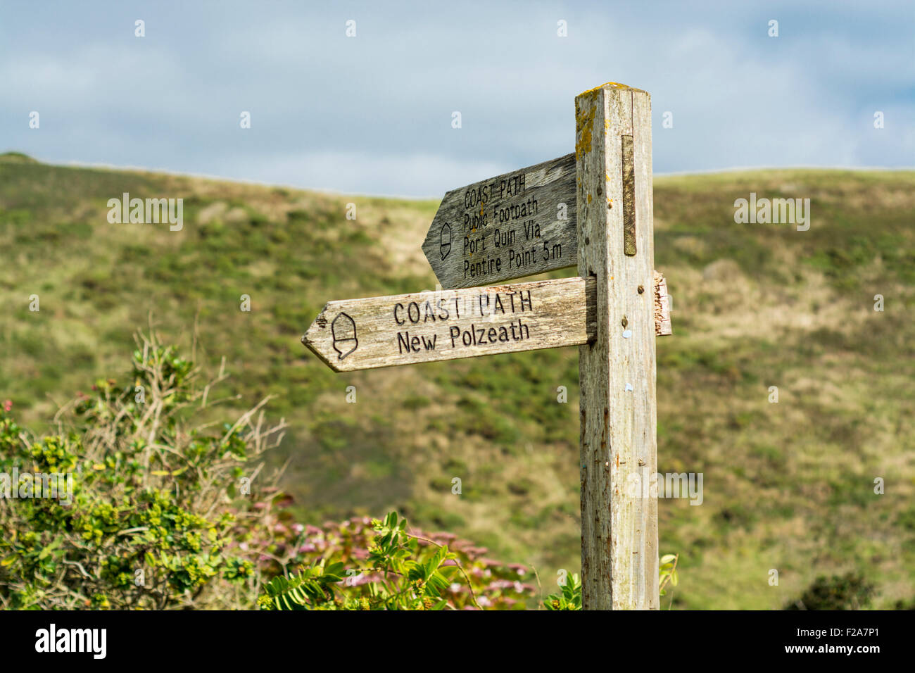 Coastal path sign at New Polzeath, North Cornwall, UK Stock Photo - Alamy