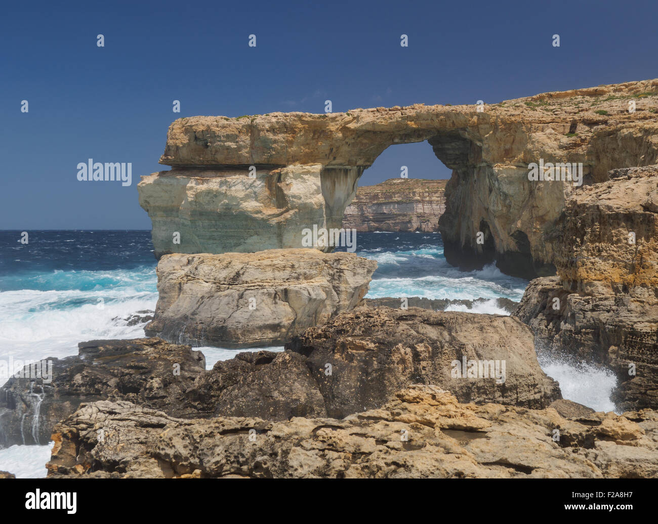 Azure Window, natural stone arch in Dwejra Bay, Gozo, Malta Stock Photo ...